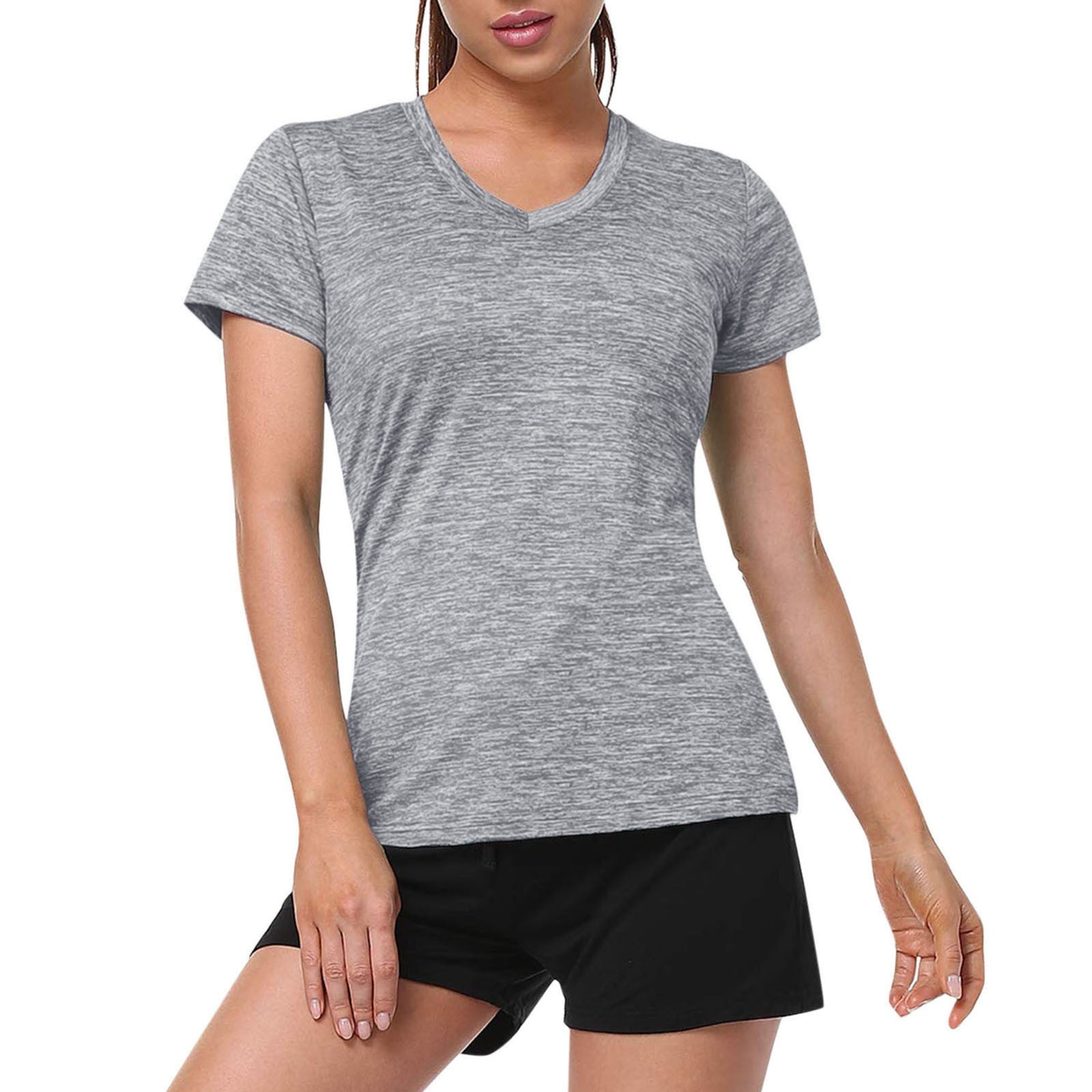 Gray Short Sleeve Shirts for Women V Neck Short Sleeve Moisture Wicking ...