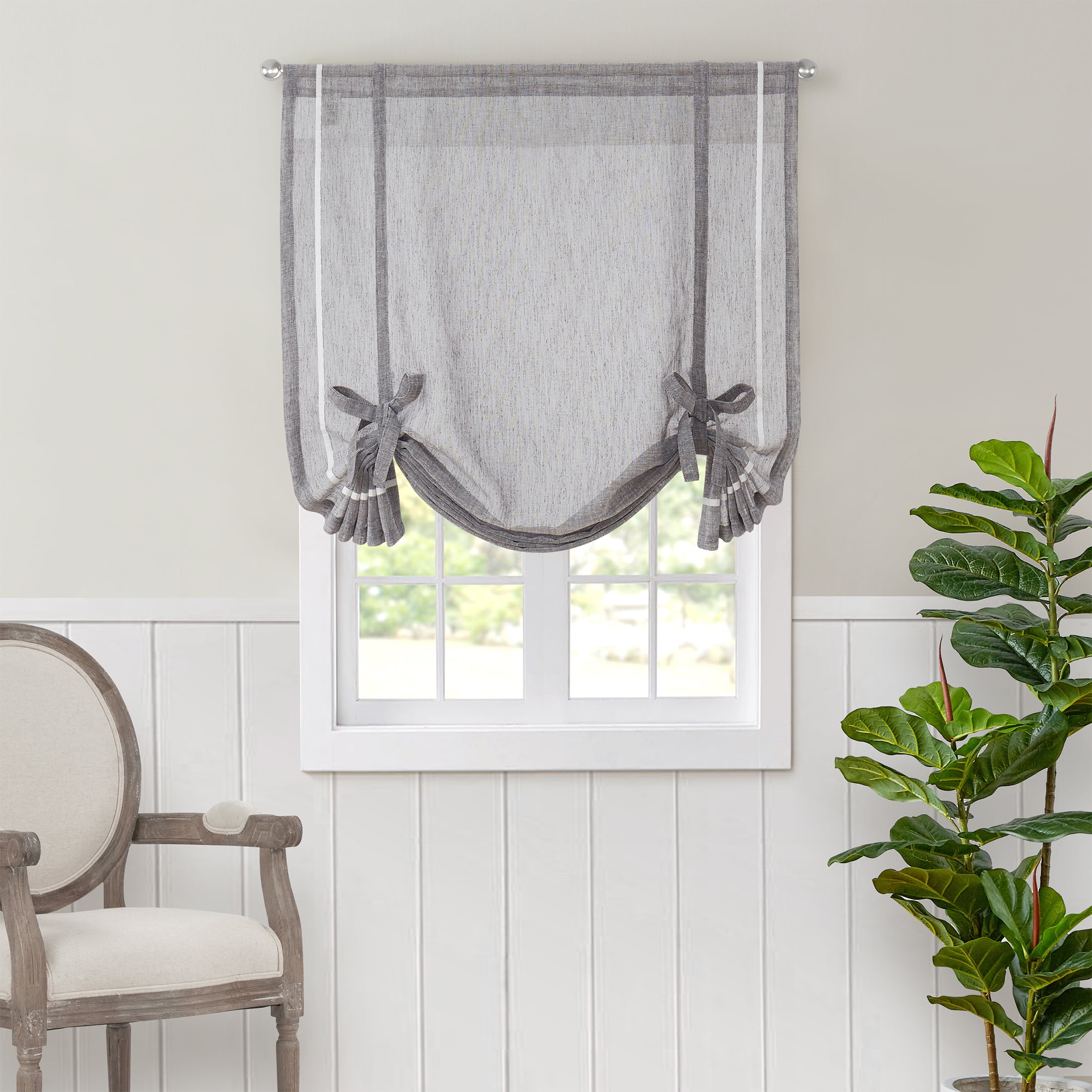 Gray Simple Stripes Sheer Balloon Shade, Better Homes & Gardens, 42" x ...