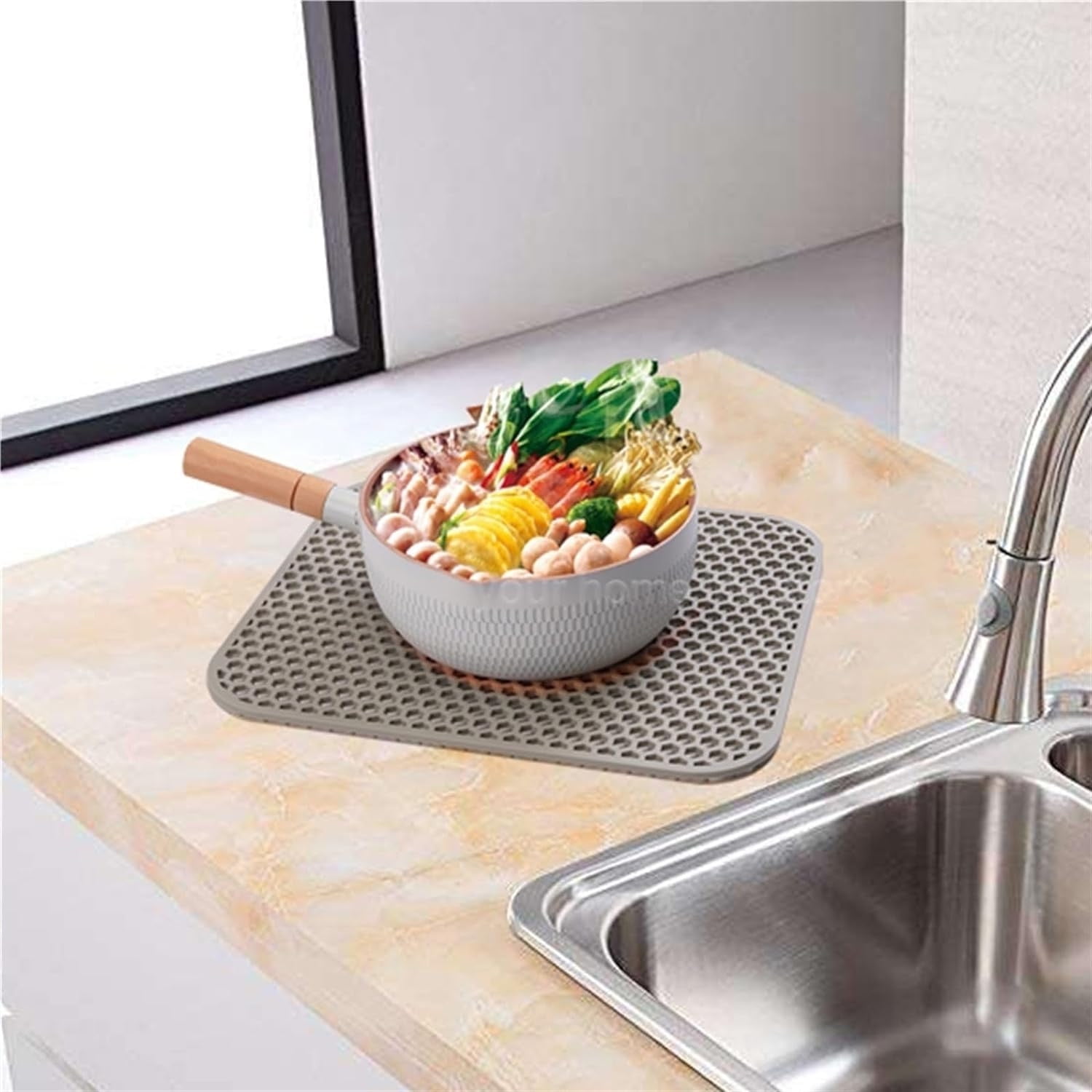 Gray Sink Protection Mesh Mat, Kitchen Sink Mat, Non-Slip Food Filter ...