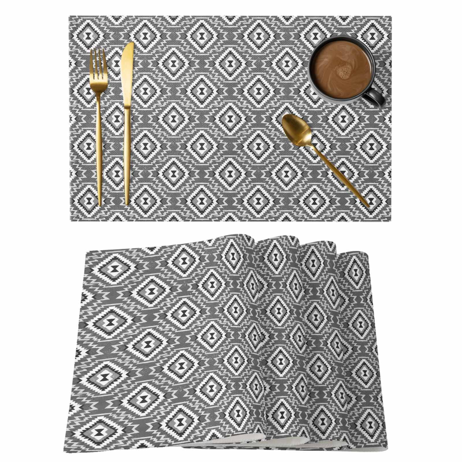 Gray Slate Diamonds Cotton Linen Placemats Set of 1, Abstract Vintage ...