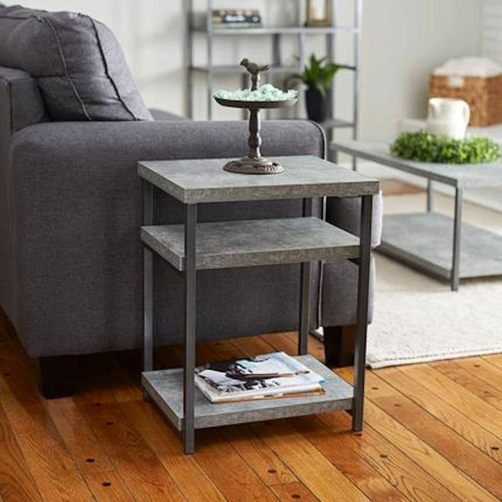 Gray Slate Faux Concrete Coffee Table with Storage Shelf - Walmart.com