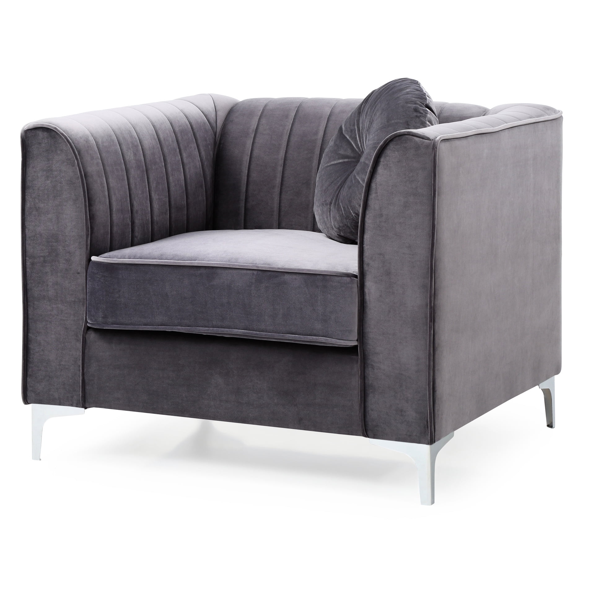 Gray Sloped Arm Chair With Velvet Finish, 32" Height X 40" Width 34 ...