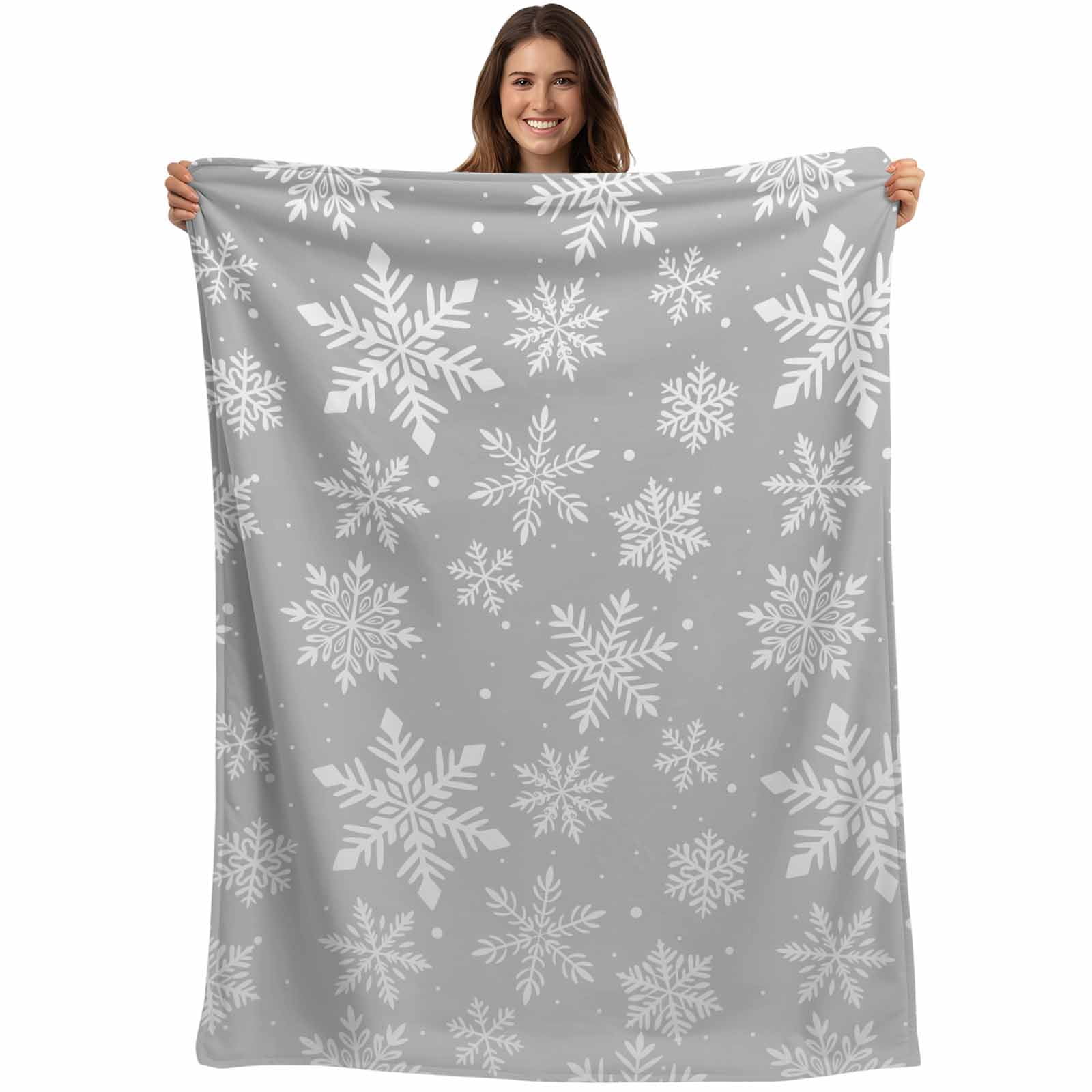 Gray Snowflakes Pattern Christmas Throw Blankets, Vintage White Winter ...