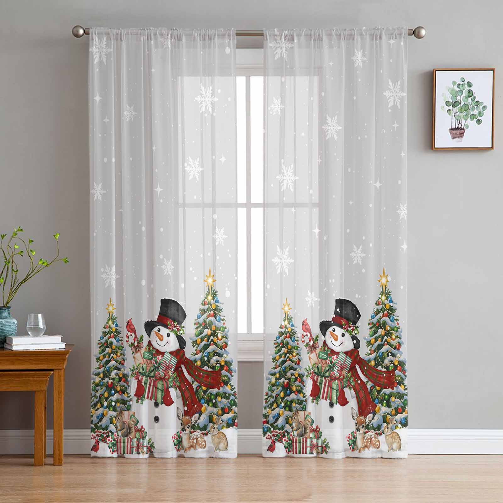 Gray Snowman Christmas Sheer Curtains 84 Inches Long, Gifts Xmas Tree ...