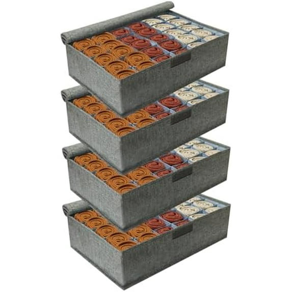 Gray Sock Organizer Divider 4 Pack with Lid - 30 Cell Foldable Closet ...