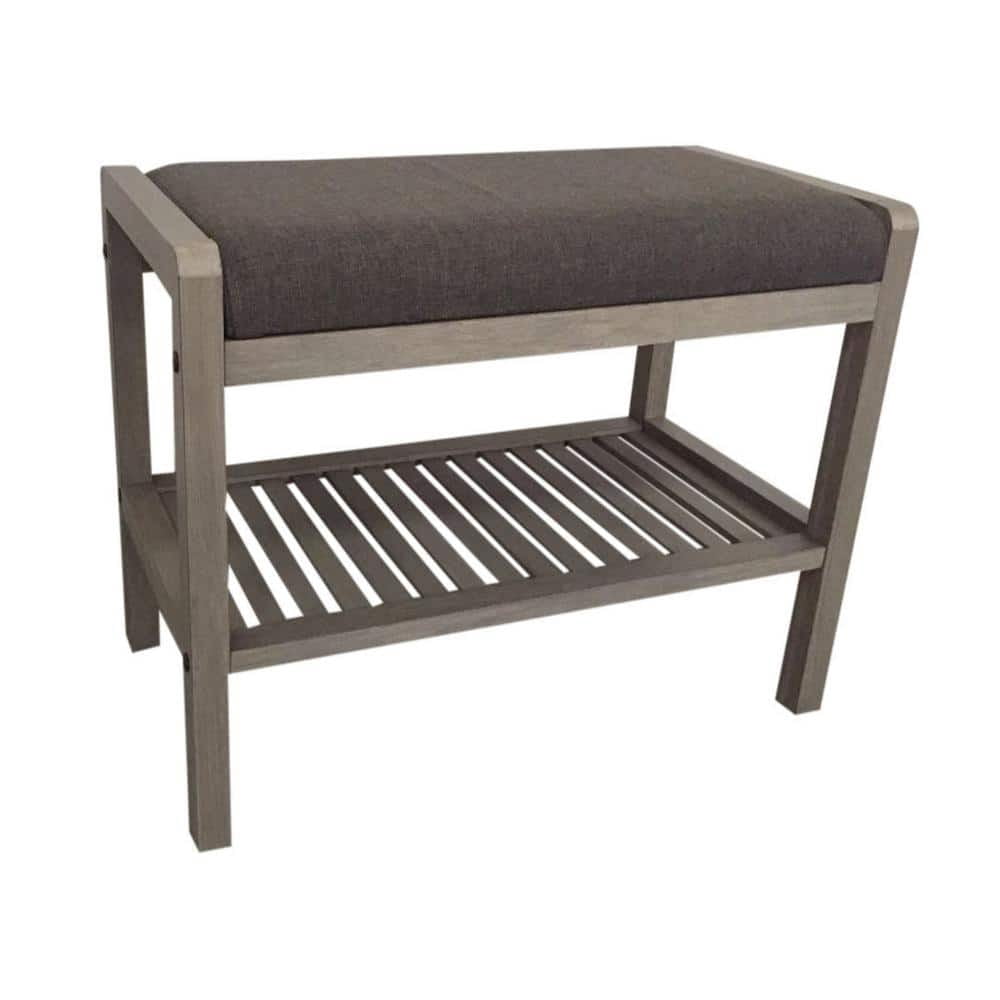Gray Solid Wood Bamboo Padded Entryway Bench - Walmart.com