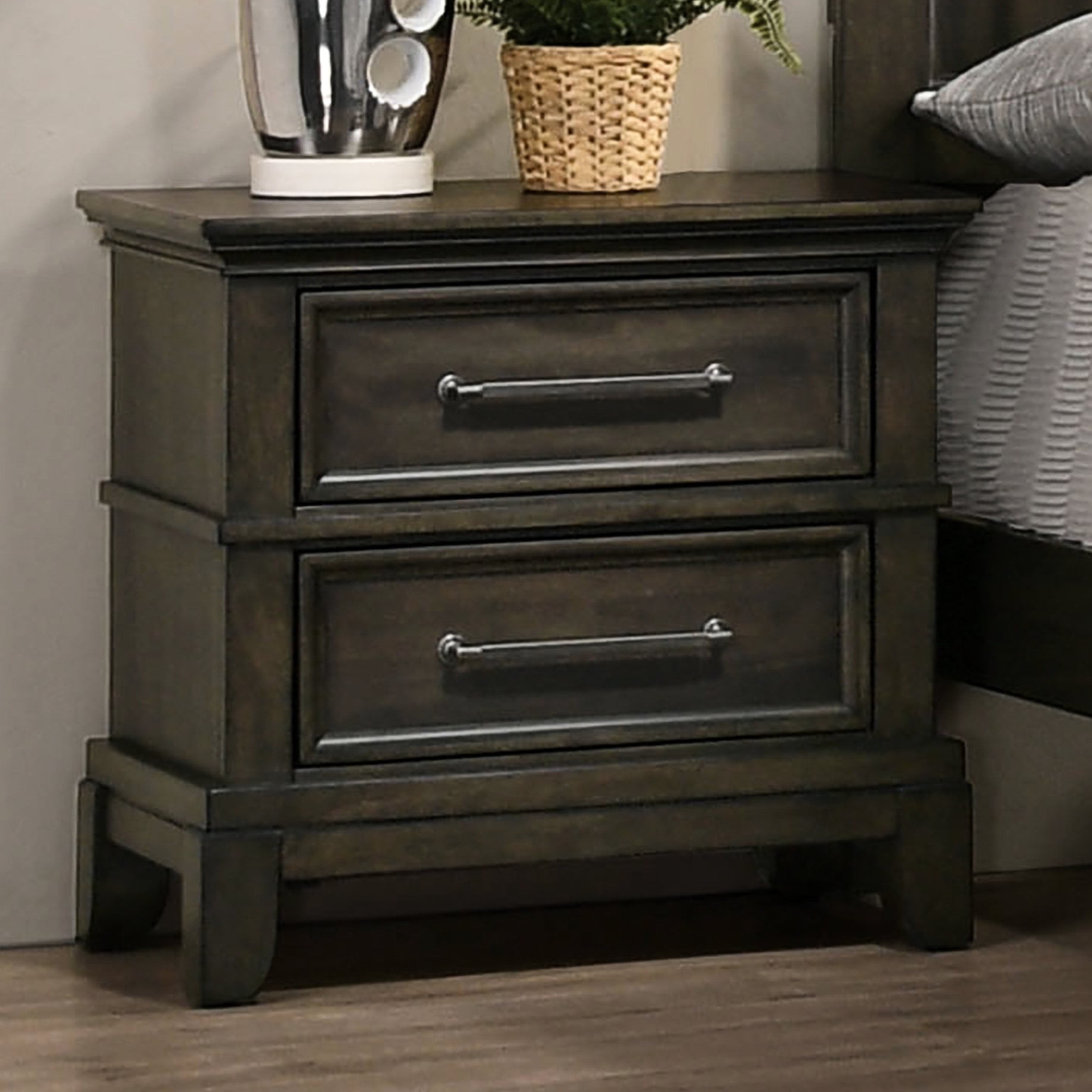 Gray Solid Wood Bedside Cabinet | Bedroom Essential with 2 Drawer Style ...