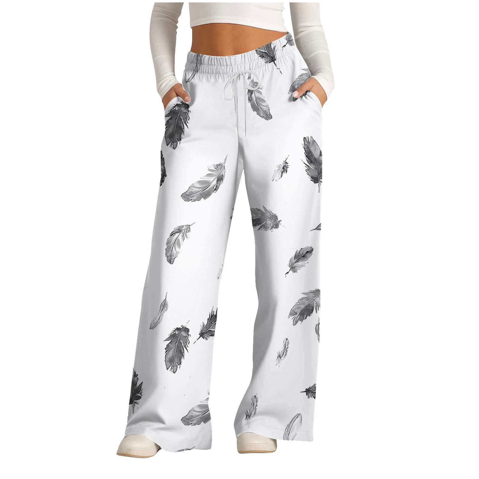 Gray Spandex Trousers Pants for Women Summer Fall Loose Fit Lounge High ...