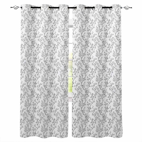 Gray Spring Floral Blackout Curtains 63 Inches Long, Summer Botanical ...