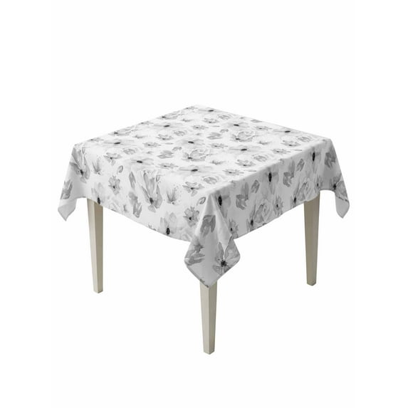 Gray Spring Floral Table Cloth, Summer Botanical Floral Watercolor ...
