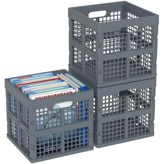 Gray Square Milk Crate, 18 L Plastic Stackable Utility Crate, 3 Pack ...