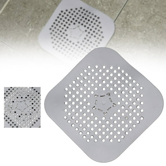 Gray Square Shower Drain Cover Hair Catcher with Suction Cups Bathroom ...