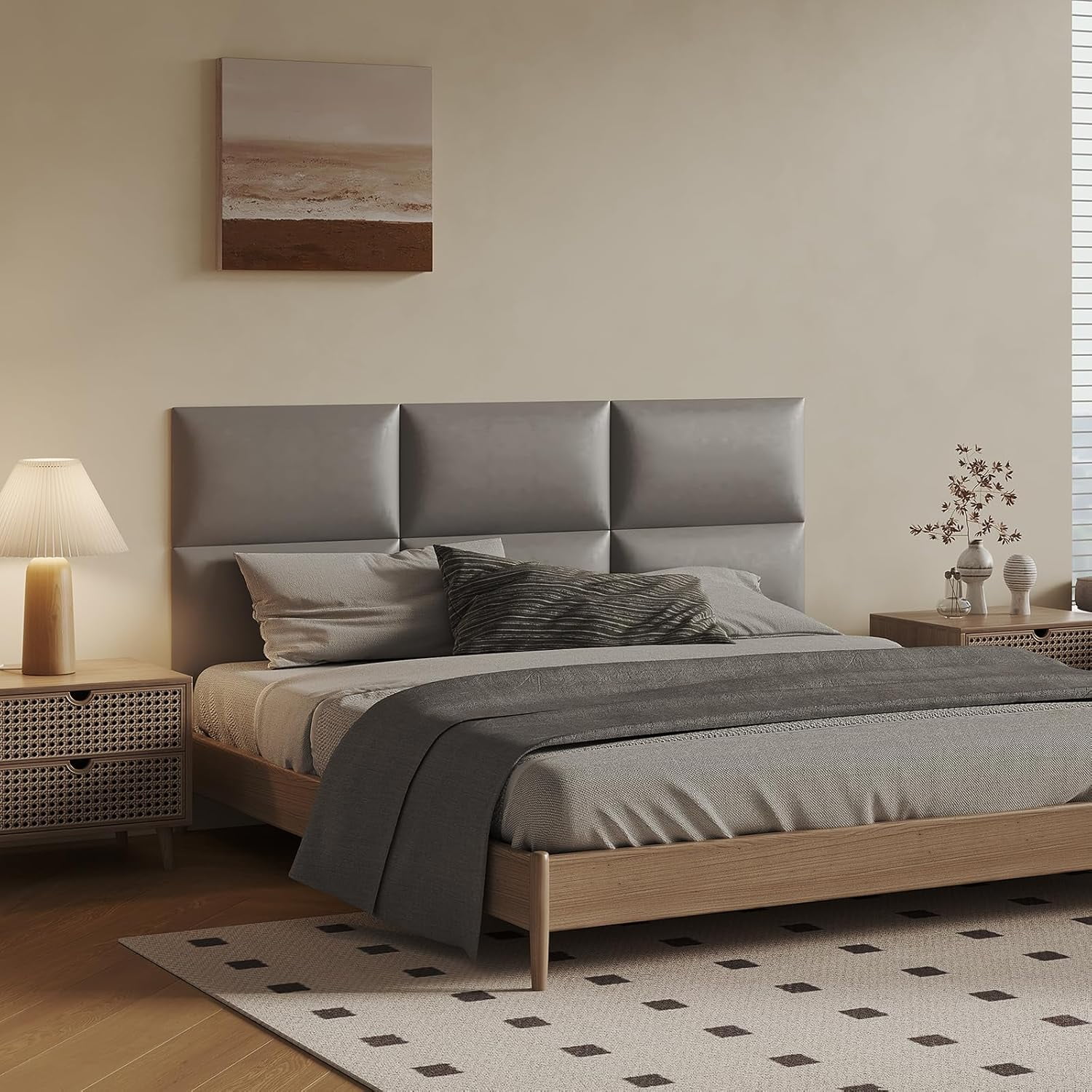 Gray Stick-On Wall Mounted Upholstered Headboard - 9-Piece Padded Bed ...