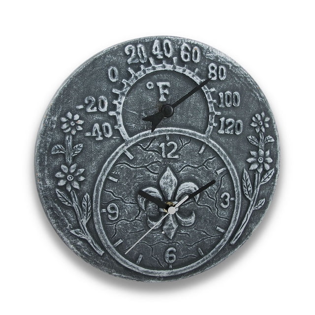 Gray Stone Finish Terracotta Fleur De Lis Clock/Thermometer - Walmart.com
