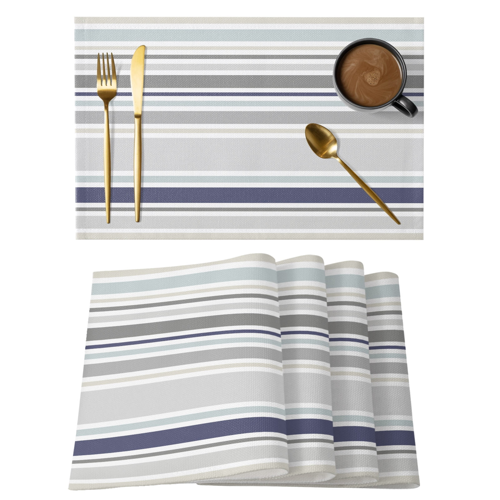 Gray Stripe Placemats Set of 12,Cotton Linen Fabric Place Mats,Modern ...