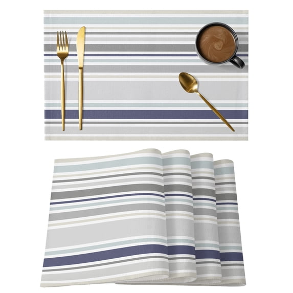 Gray Stripe Placemats Set of 12,Cotton Linen Fabric Place Mats,Modern ...