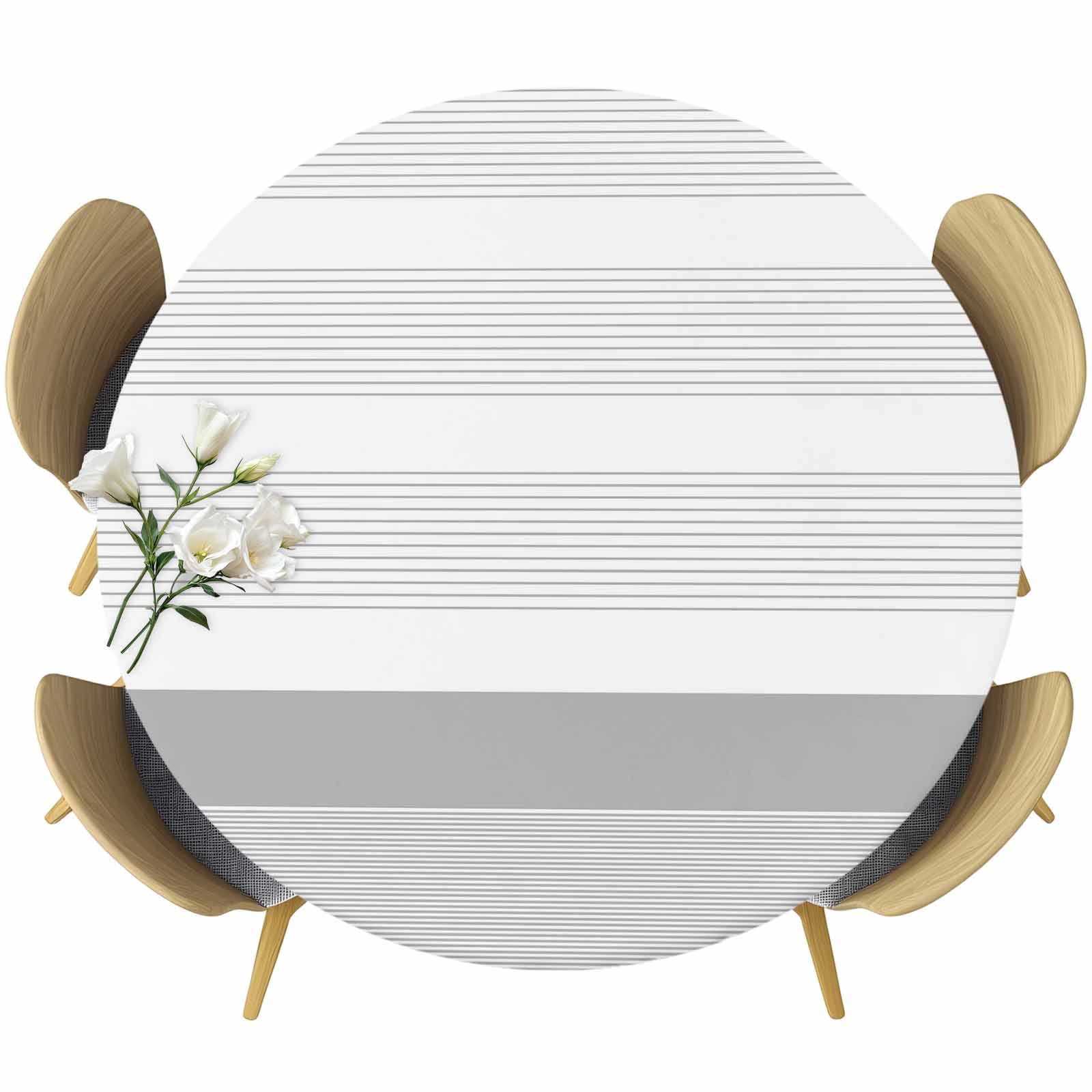 Gray Stripe Round Tablecloth 55-60 Inch Round Fitted Table Cloth with ...