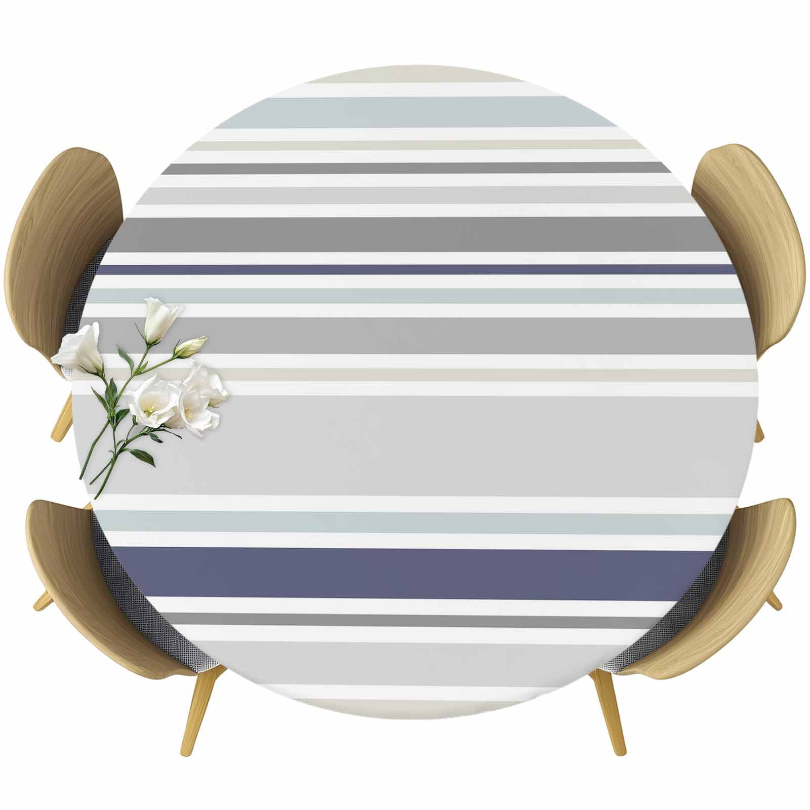 Gray Stripe Table Cloth, Round Fitted Tablecloths with Elastic Edge ...