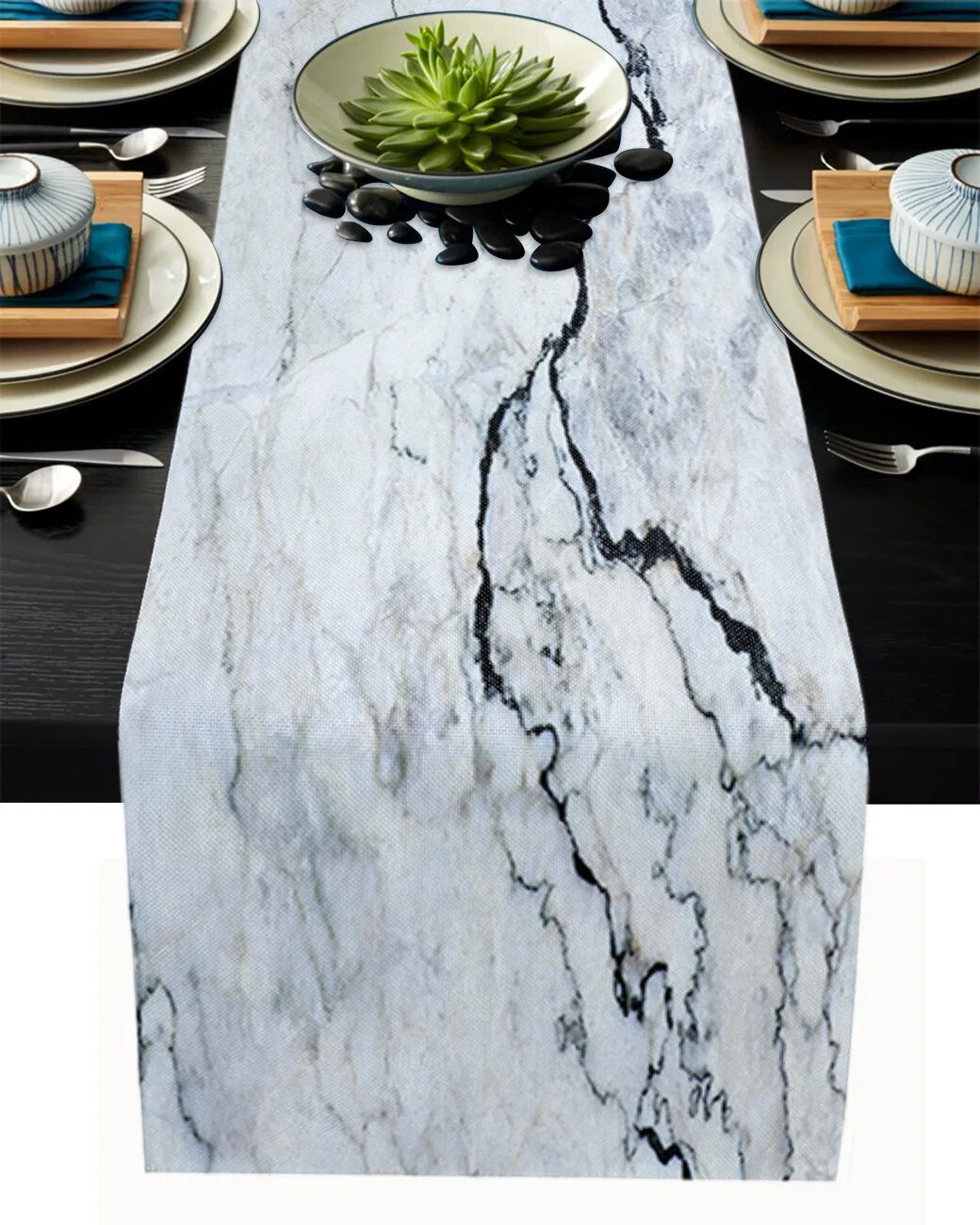 Gray Striped Marble Table Runner Home Wedding Table Flag Mat ...