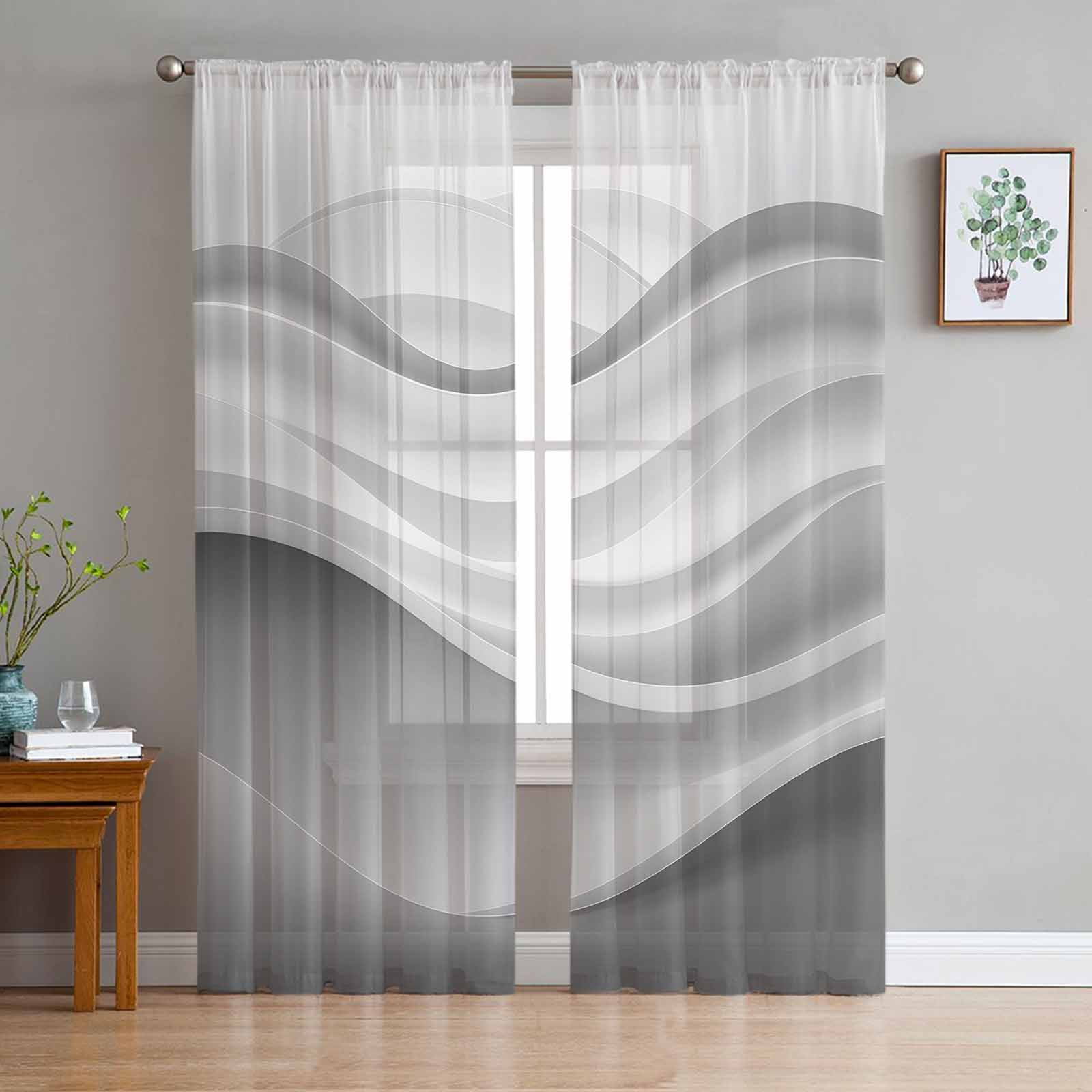 Gray Striped Sheer Curtains 72 Inches Long 2 Panels Set, Window Sheer ...