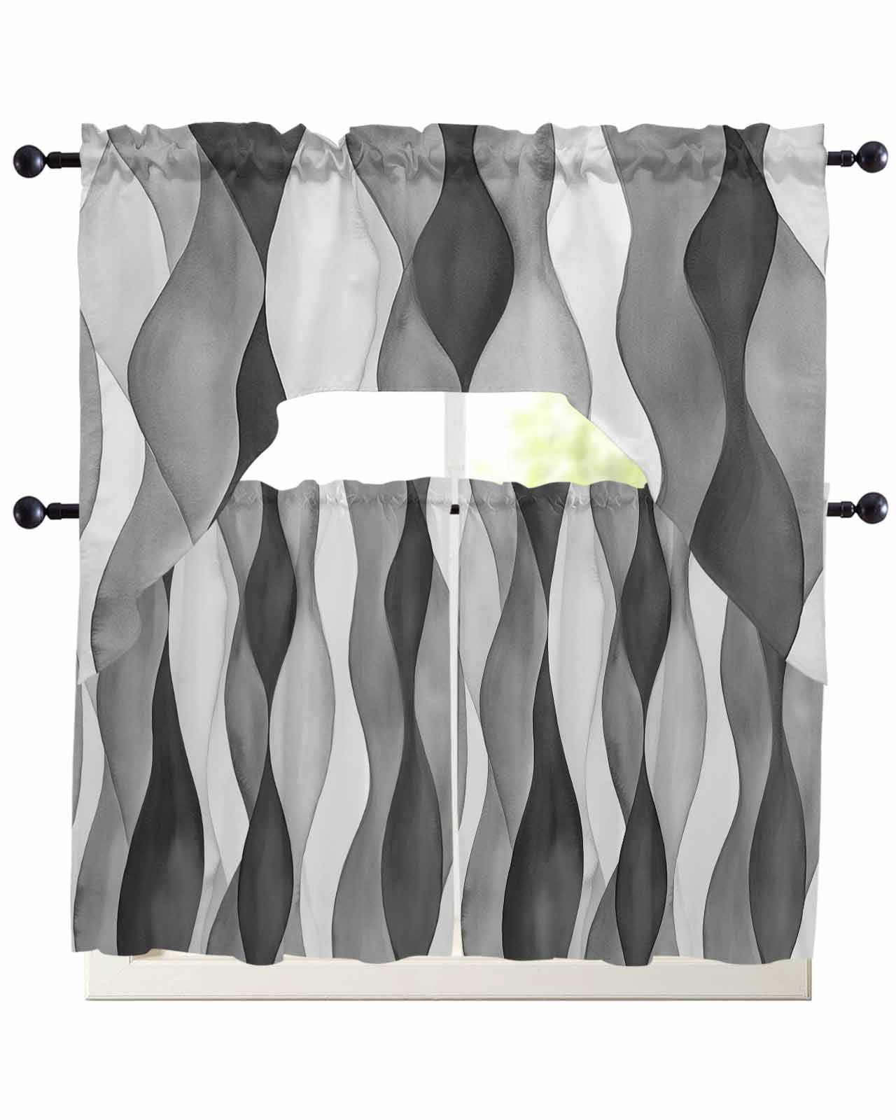 Gray Stripes Kitchen Curtains Swag Valance and Tier Curtains Set 24 ...