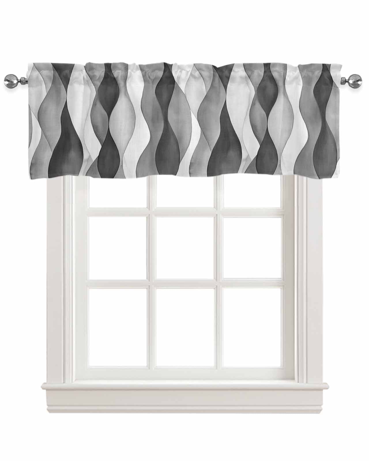 Gray Stripes Kitchen Valances for Windows Farmhouse Linen Window ...