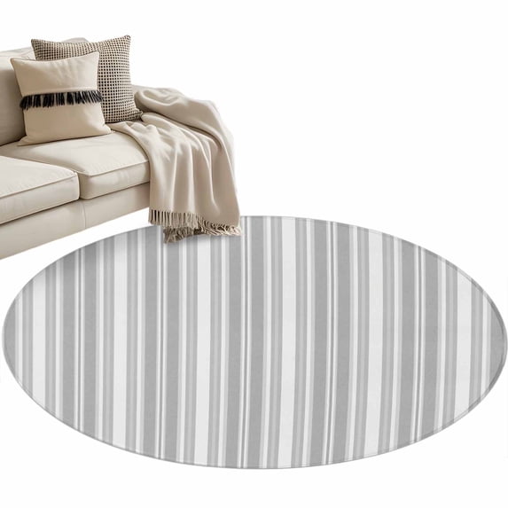 Gray Stripes Round Area Rugs Collection 3', Vintage Minimalist Lines ...