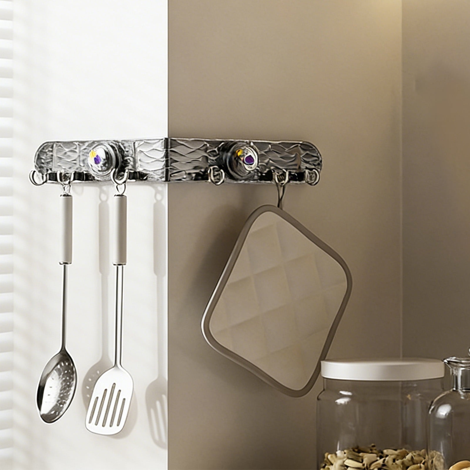 Gray Suction Cup Corner Multi-Hook Rack - Wall-Mounted No-Drill Hanger ...