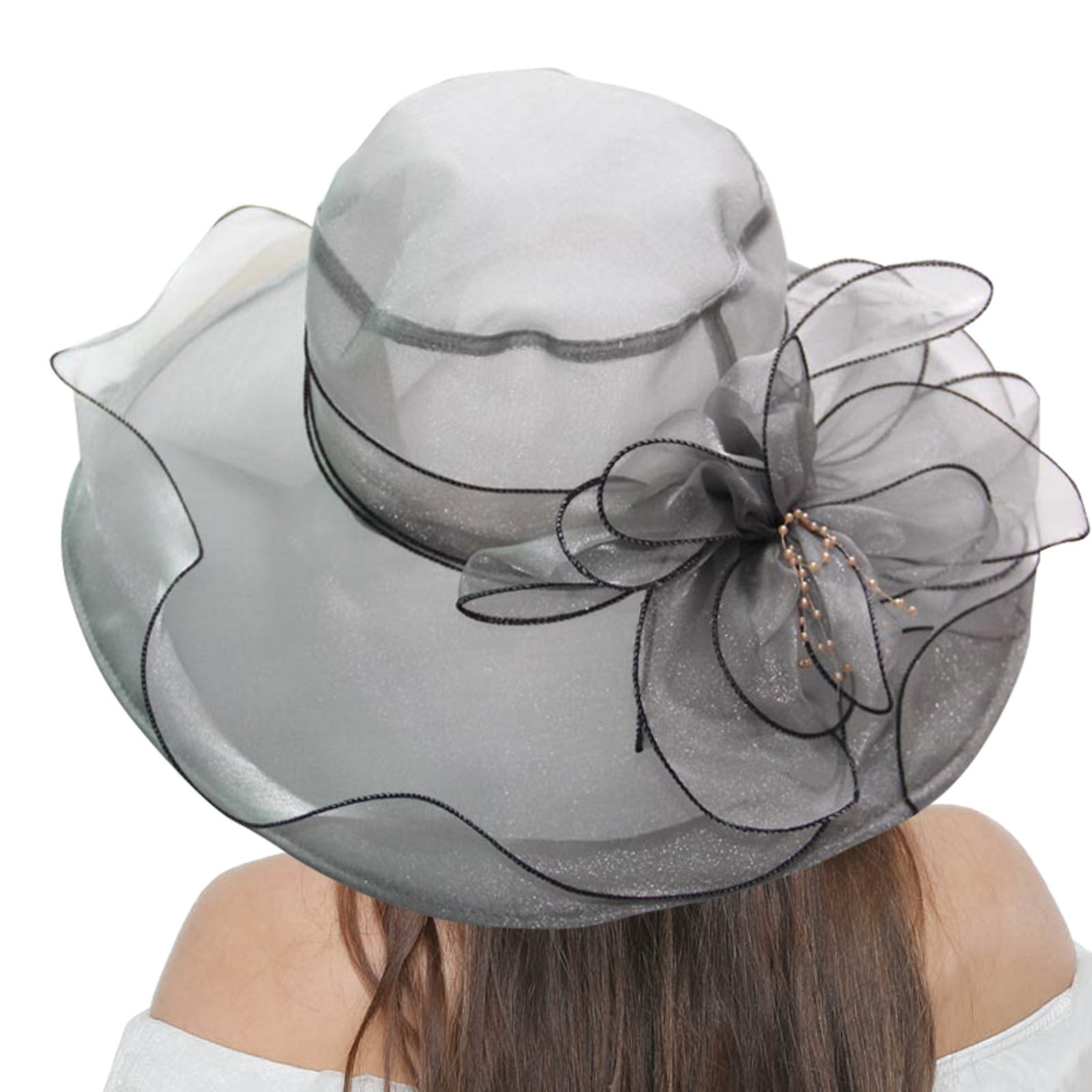 Gray Sun Hats Women's Vintage Floral Mesh Sun Hat Beach Sun Hat with ...
