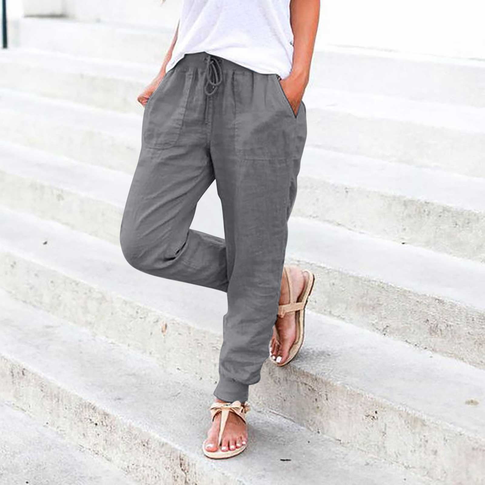 Gray Sweatpants Womens Elastic Waist Pants Casual Trousers with Pockets ...