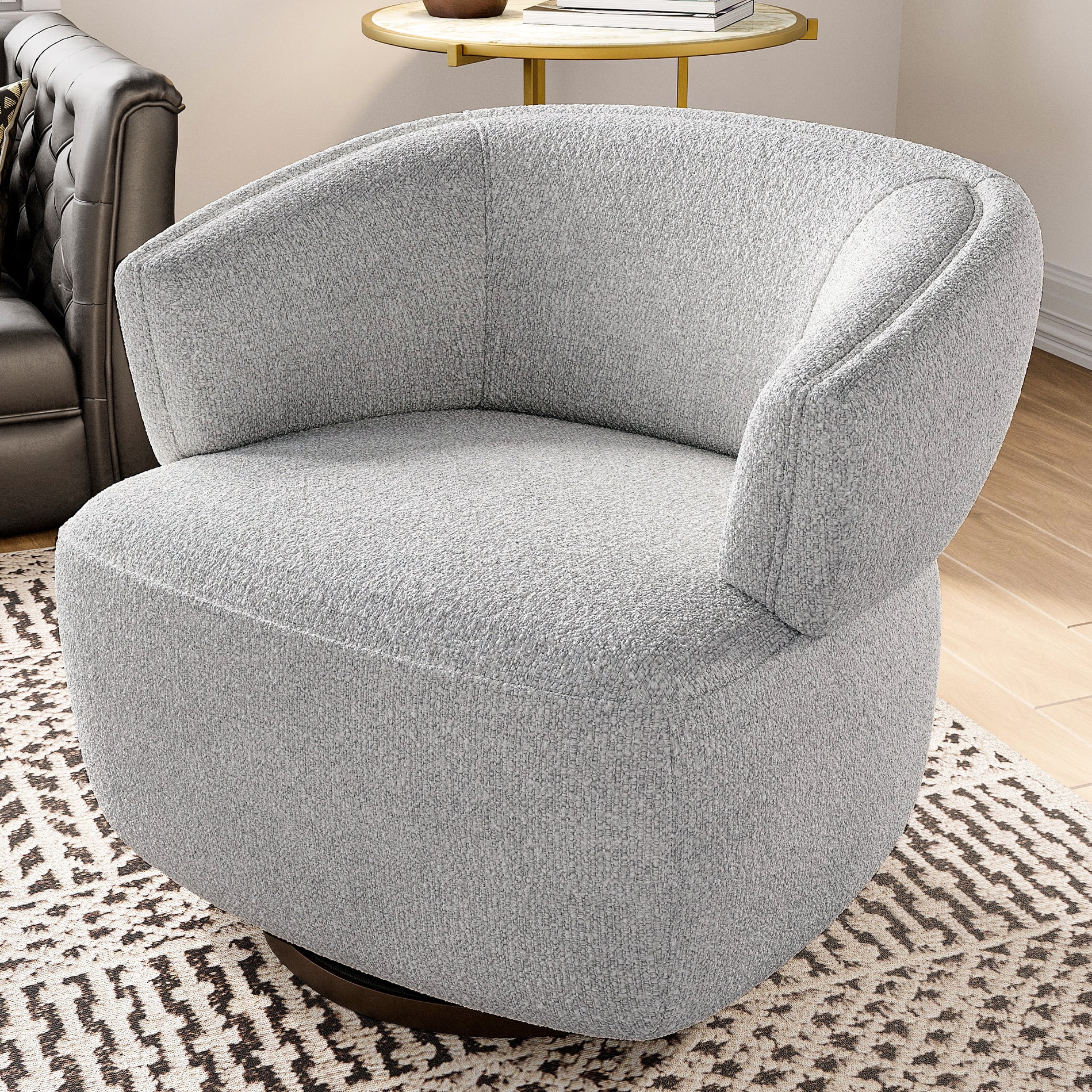 Gray Swivel Lounge Chair - Fully Assembled, - Fabric, Reinforced Frame ...