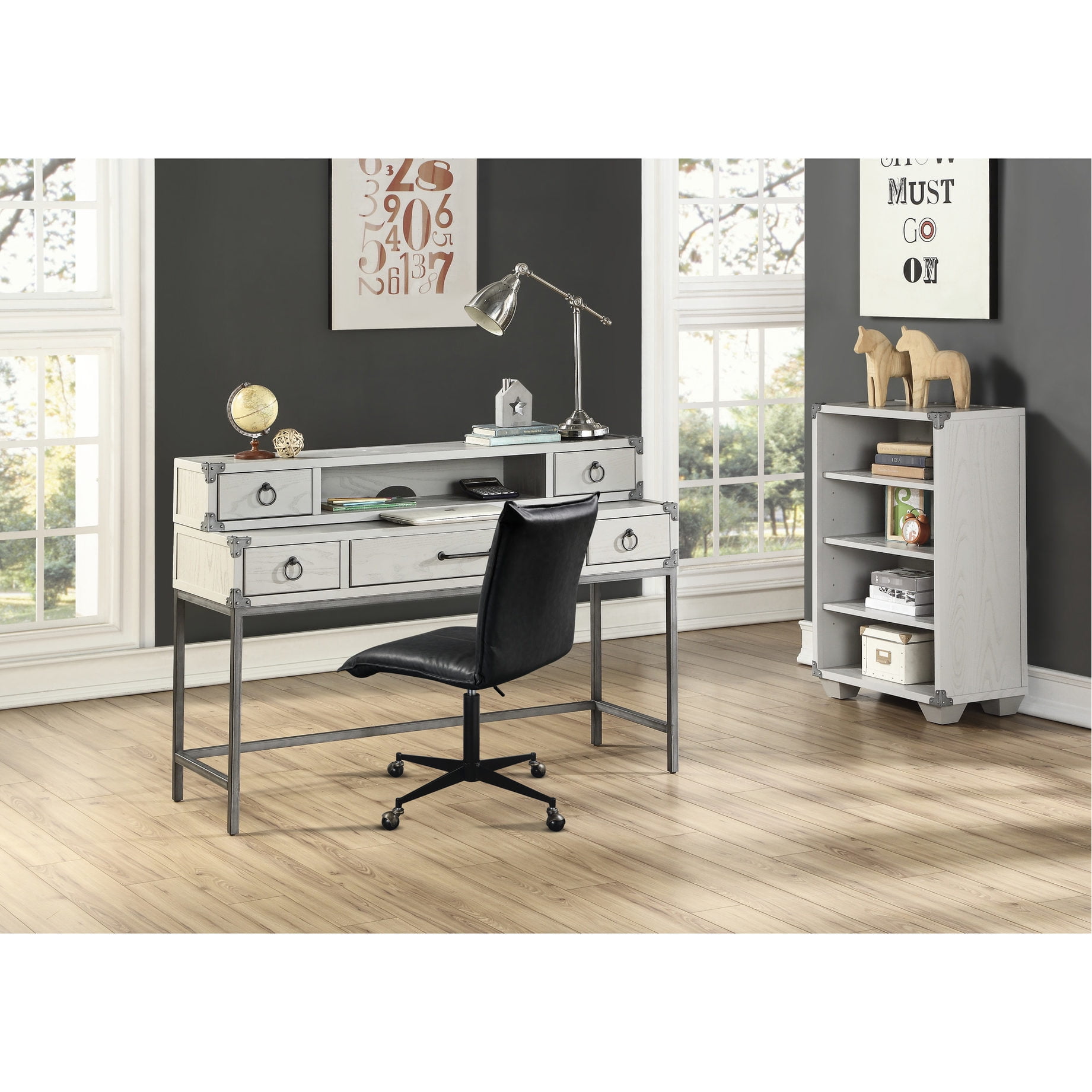 Gray Synthetic Wood Writing Desk | Three Drawers for Neat Workspace ...