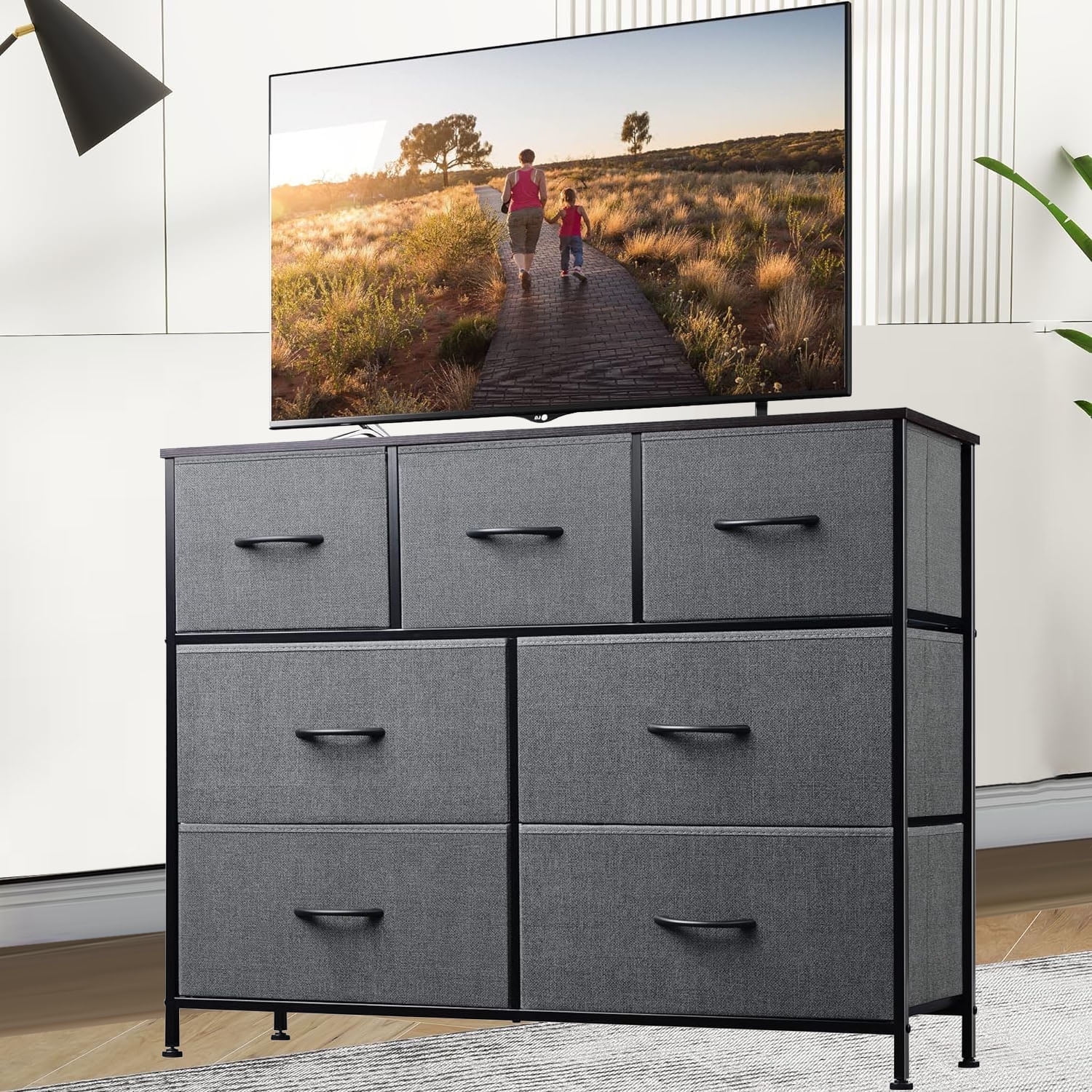 Gray 7 Drawers Dresser, Modern Simple TV Cabinet with Storage Drawers ...