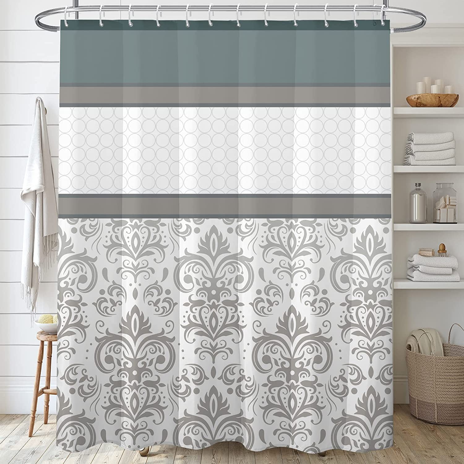 Gray Taupe Bobo Shower Curtain Sets,Farmhouse Moroccan Paisley Bath ...