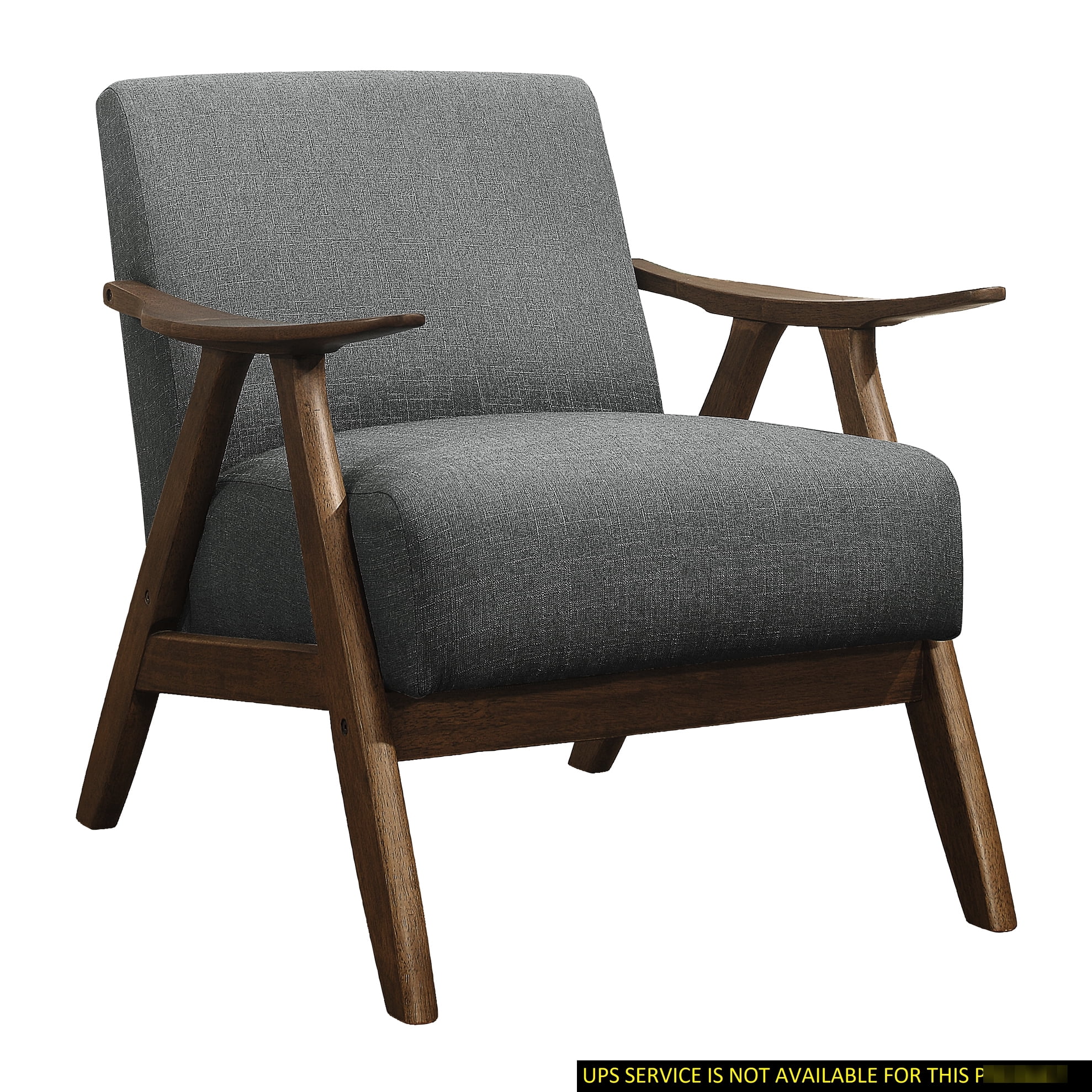 Gray Textured Accent Chair: Walnut Finish Wood, Solid, Seat And Back ...