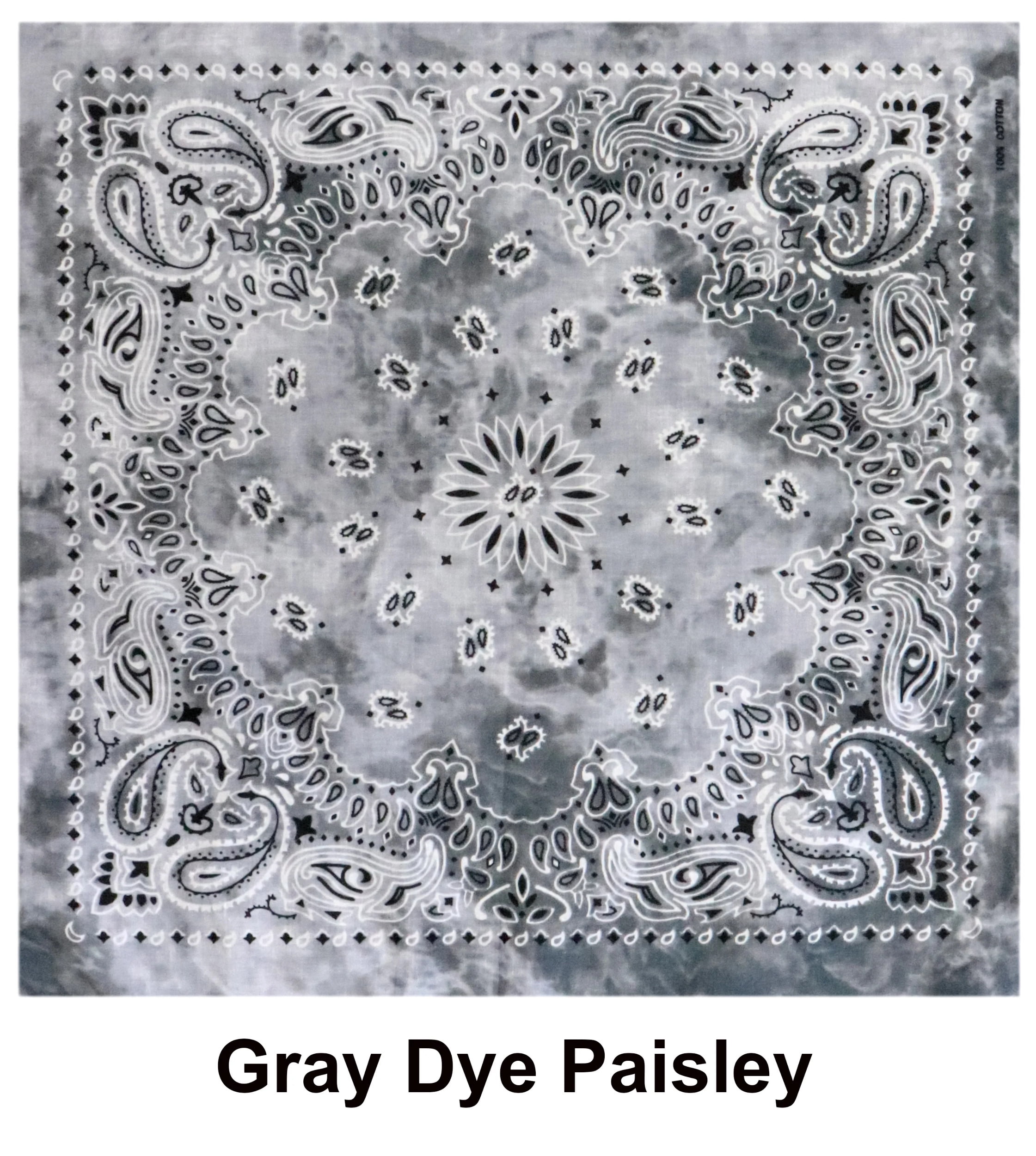 Gray Tie Dye Paisley Print Designs Cotton Bandana (22 inches x 22 ...