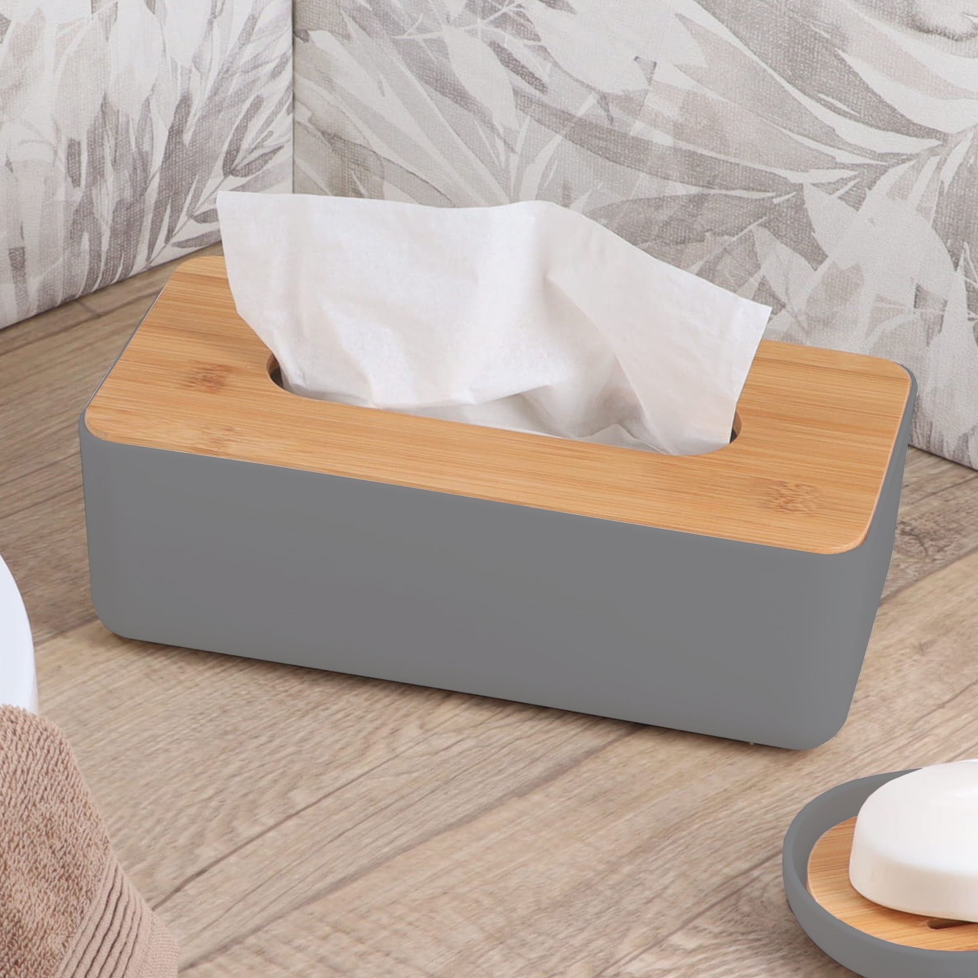 Gray Tissue Box Cover Padang with Bamboo Top - Elegant Design for Home ...