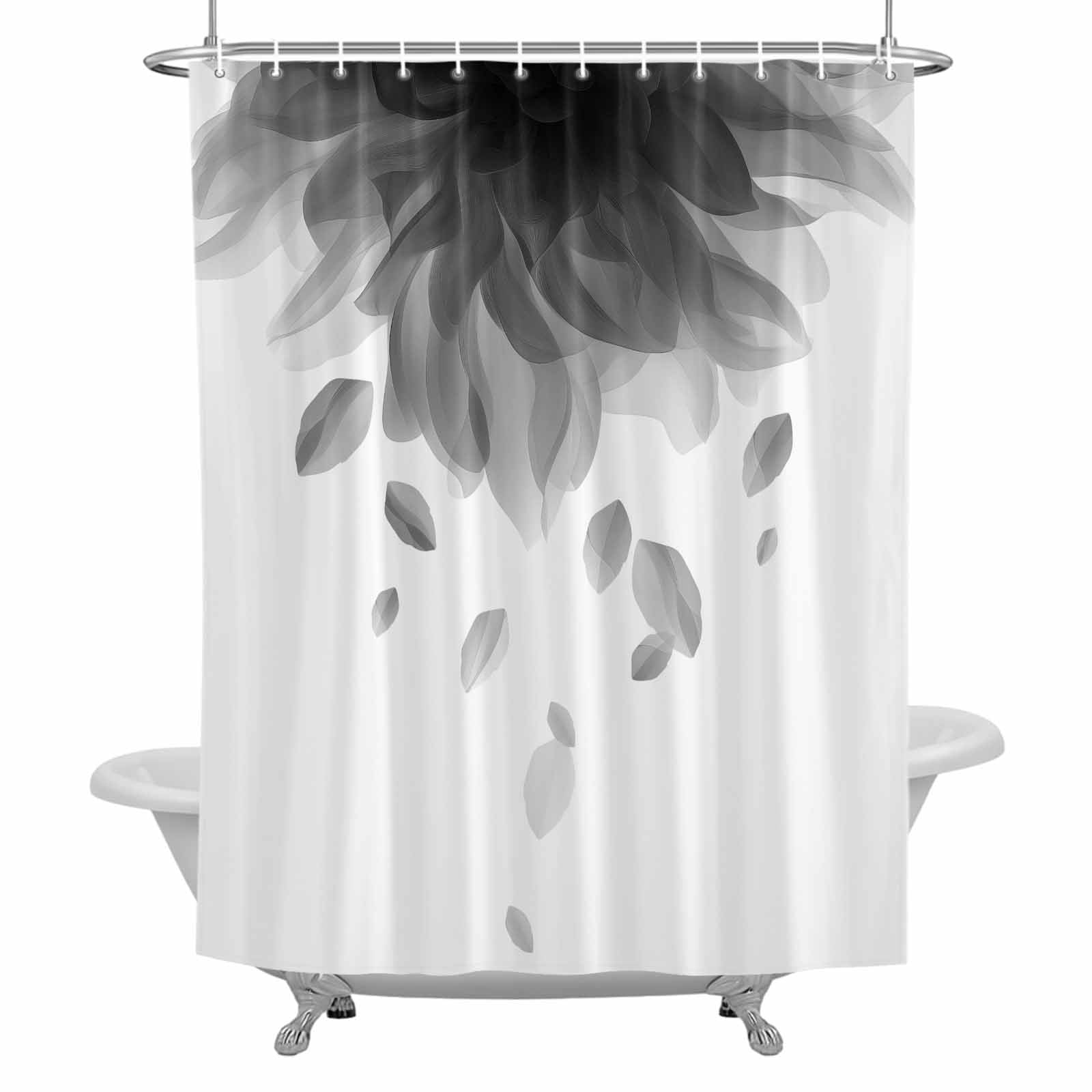 Gray Translucent Floral Shower Curtain for Bathroom, Gradient Art ...