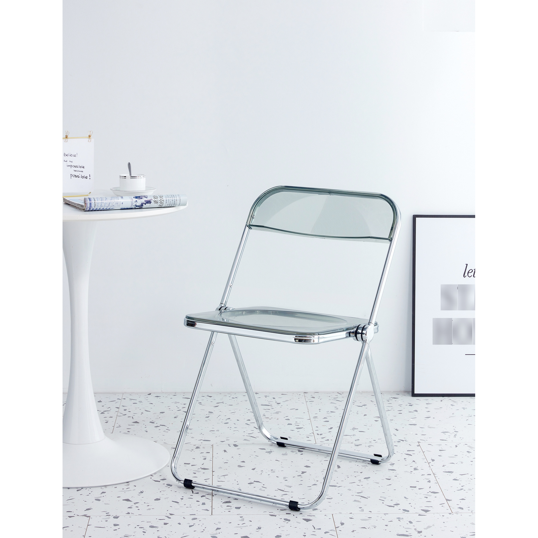 Gray Transparent Foldable Chair For Home Office, 150kgs Capacity, Steel ...