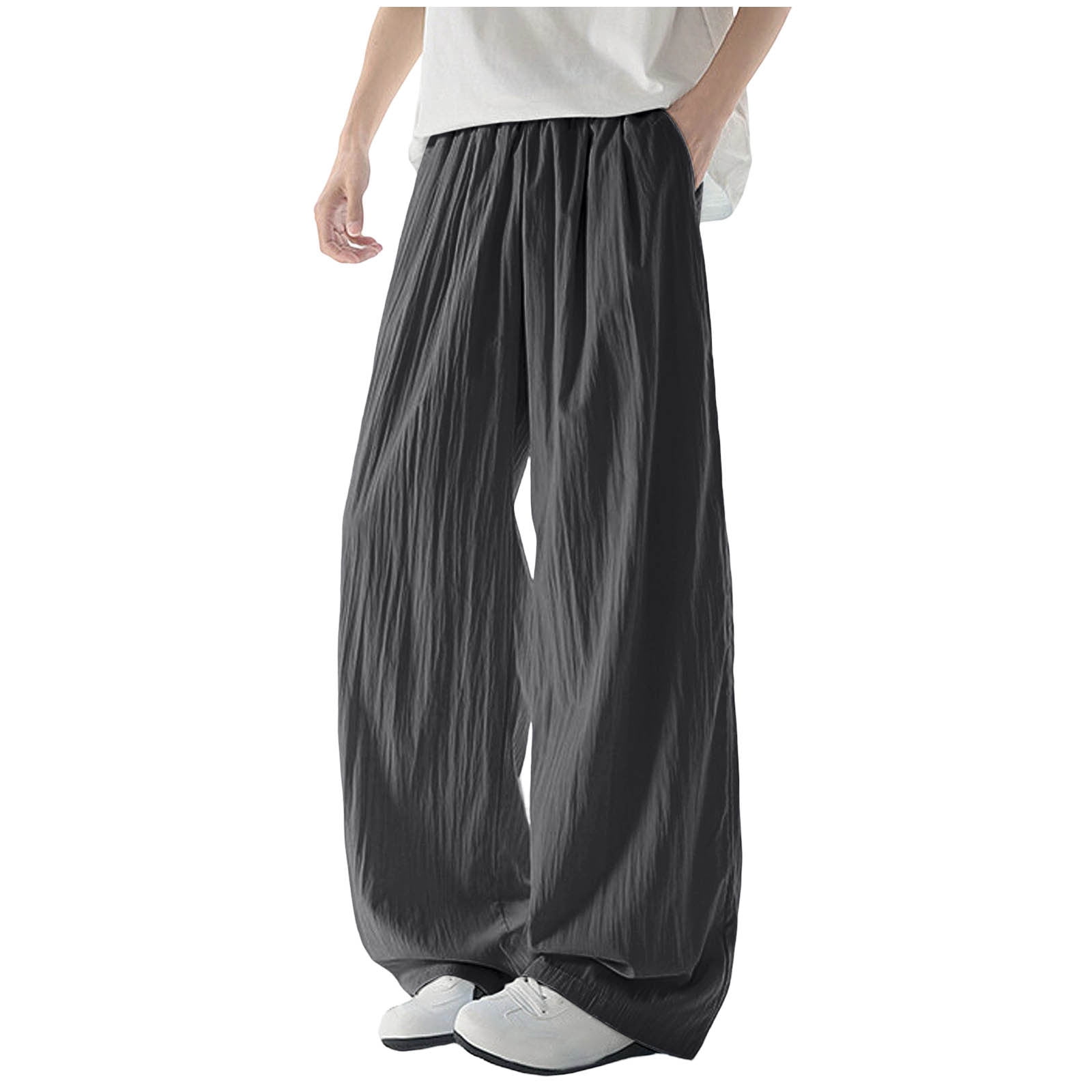 Gray Trousers Pants for Mens Summer Fall Faux Silk Rayon Lounge Flared ...