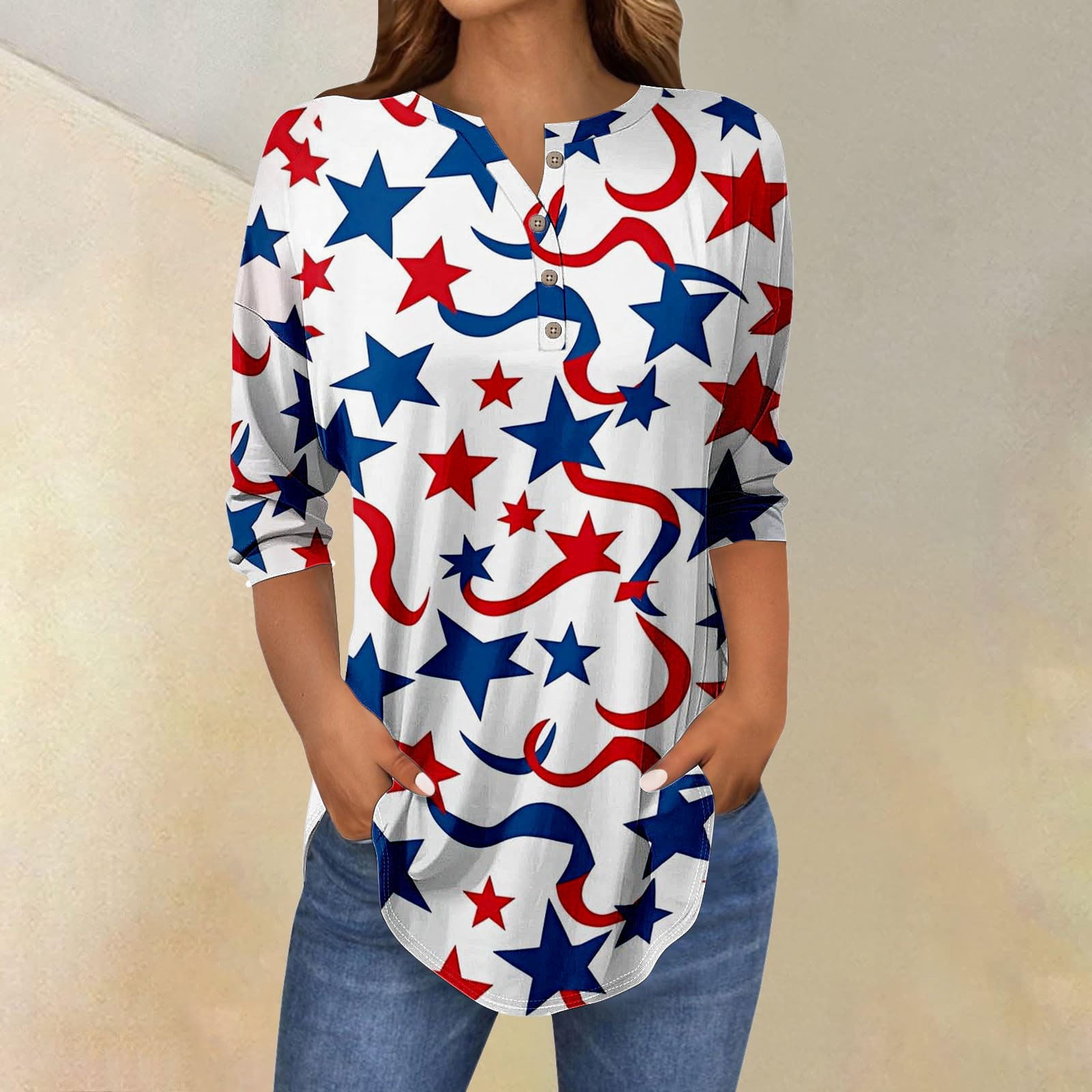 Gray Tshirts for Womens 4Th Of July Tops 3/4 Length Sleeve July 4Th ...