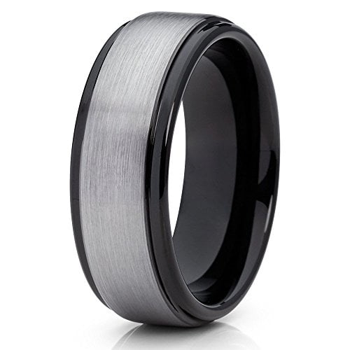 Gray Tungsten Ring Brushed Black Tungsten Band 8mm Tungsten Ring Mens ...