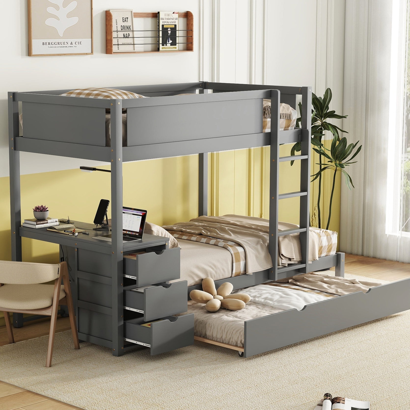 Gray Twin Bunk Bed with Aesthetic Design / Beautify Bedroom Decor ...
