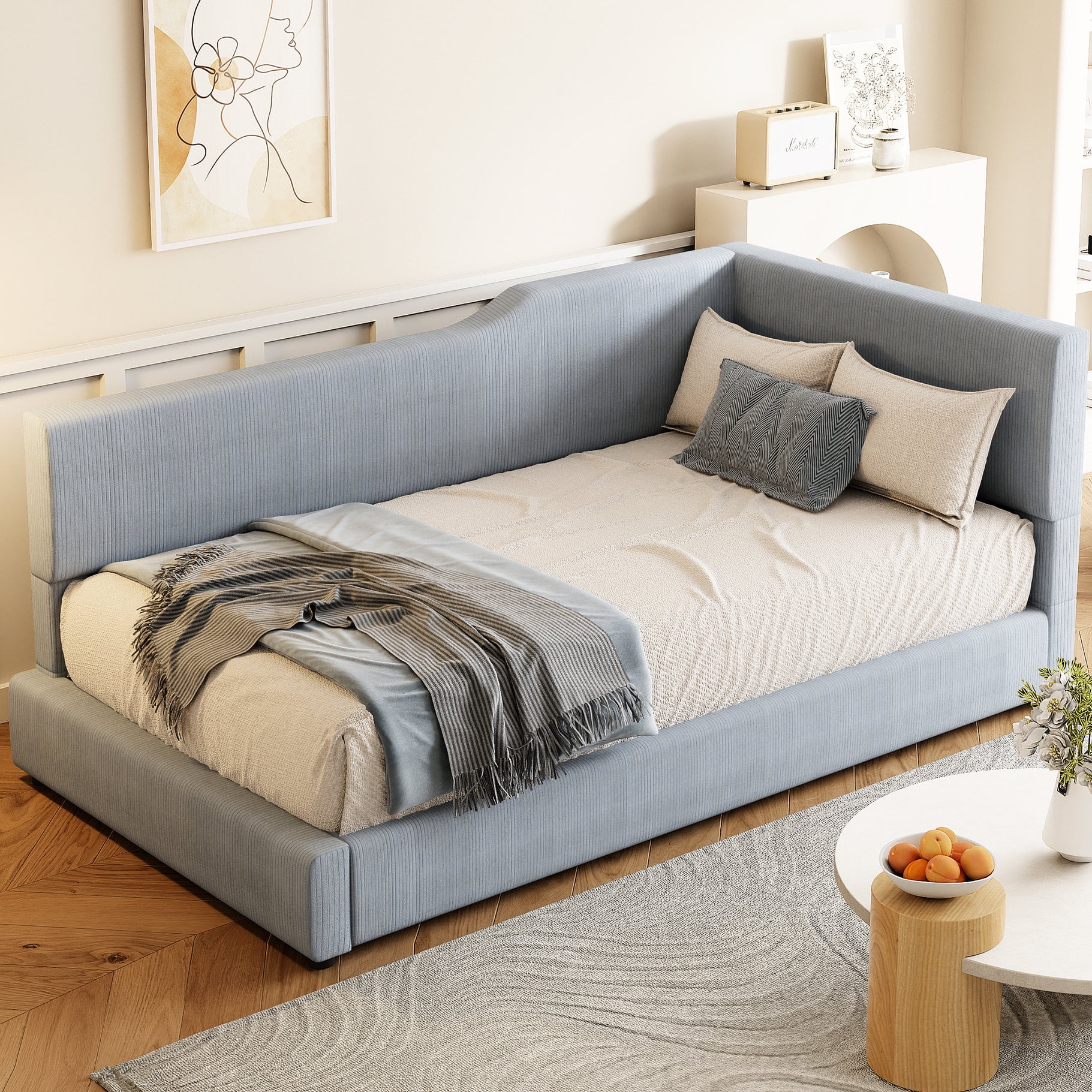 Gray Twin Corduroy L - Shaped Daybed | Easy Assembly, Quick Setup for ...