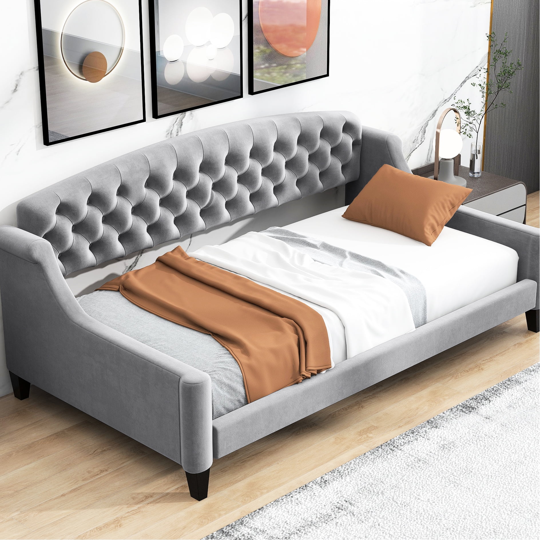 Gray Twin Daybed With Elegant Detailing - Wood And Plywood Construction ...