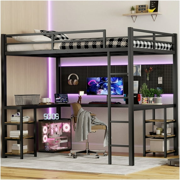 Gray Twin Low Loft Bed with Rolling Desk, Bookshelf & Built-in ...