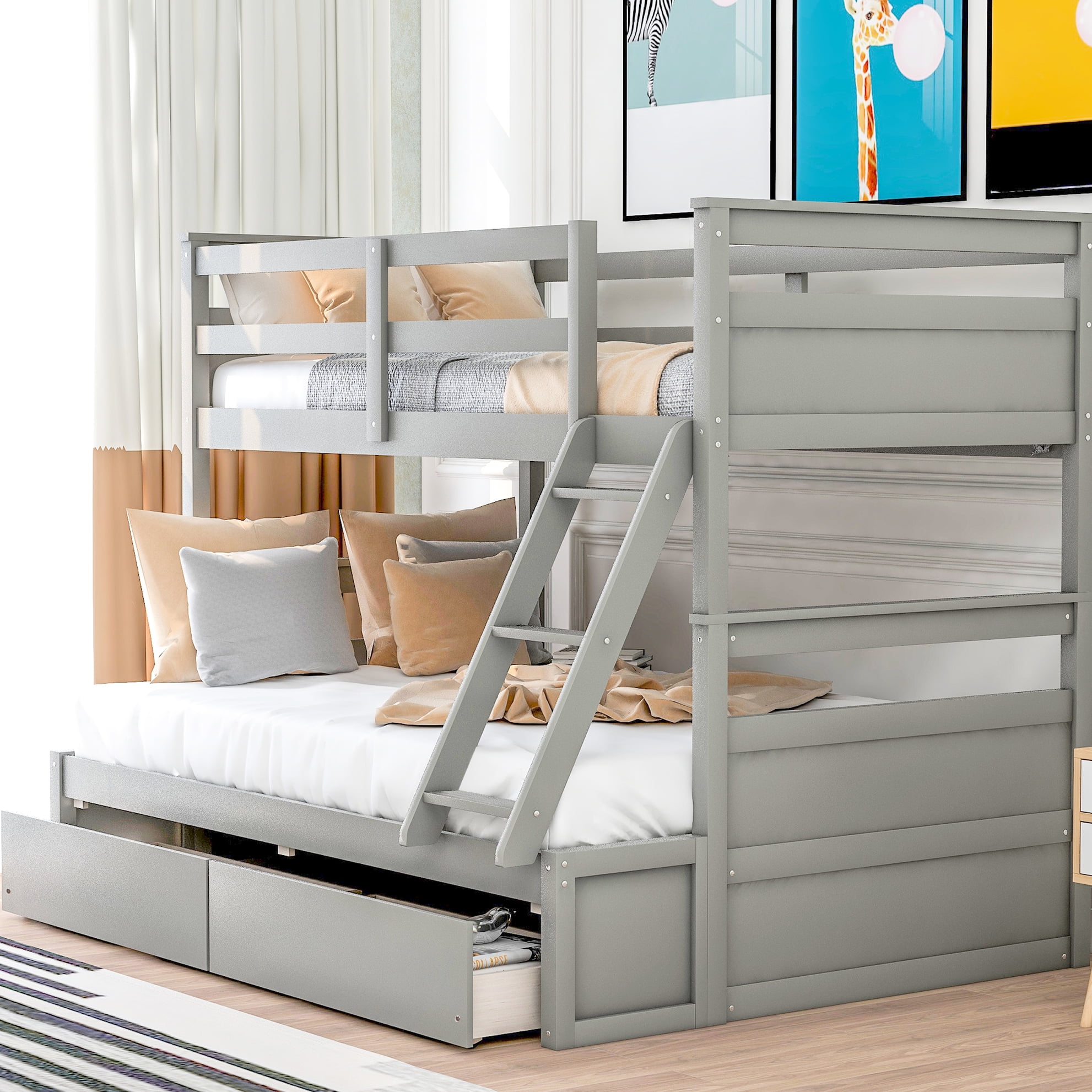 Gray Twin Over Full Bunk With Strong Structure: Supports Heavy Loads ...