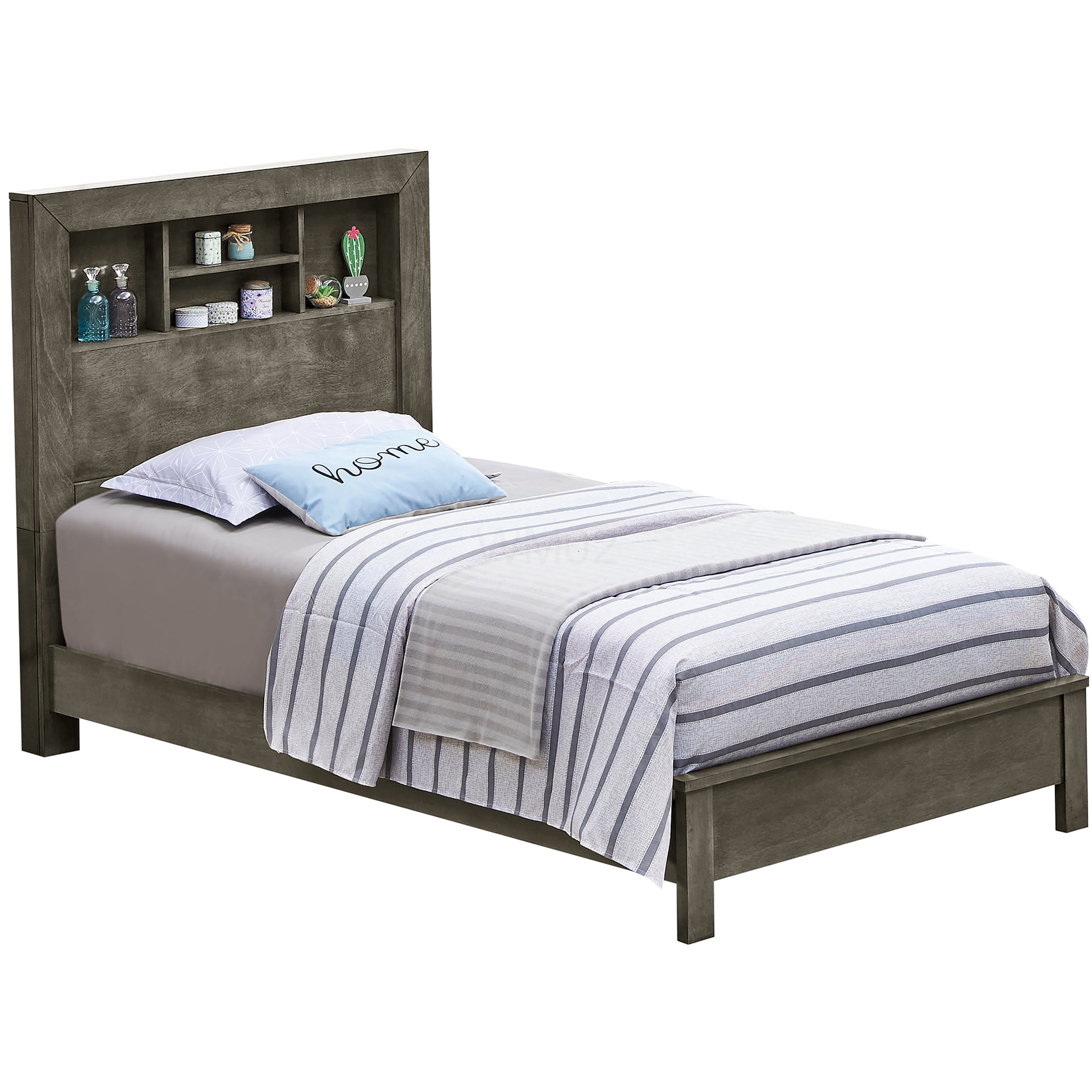 Gray Twin Size Upholstered Platform Bed with Headboard, Modern Bed ...