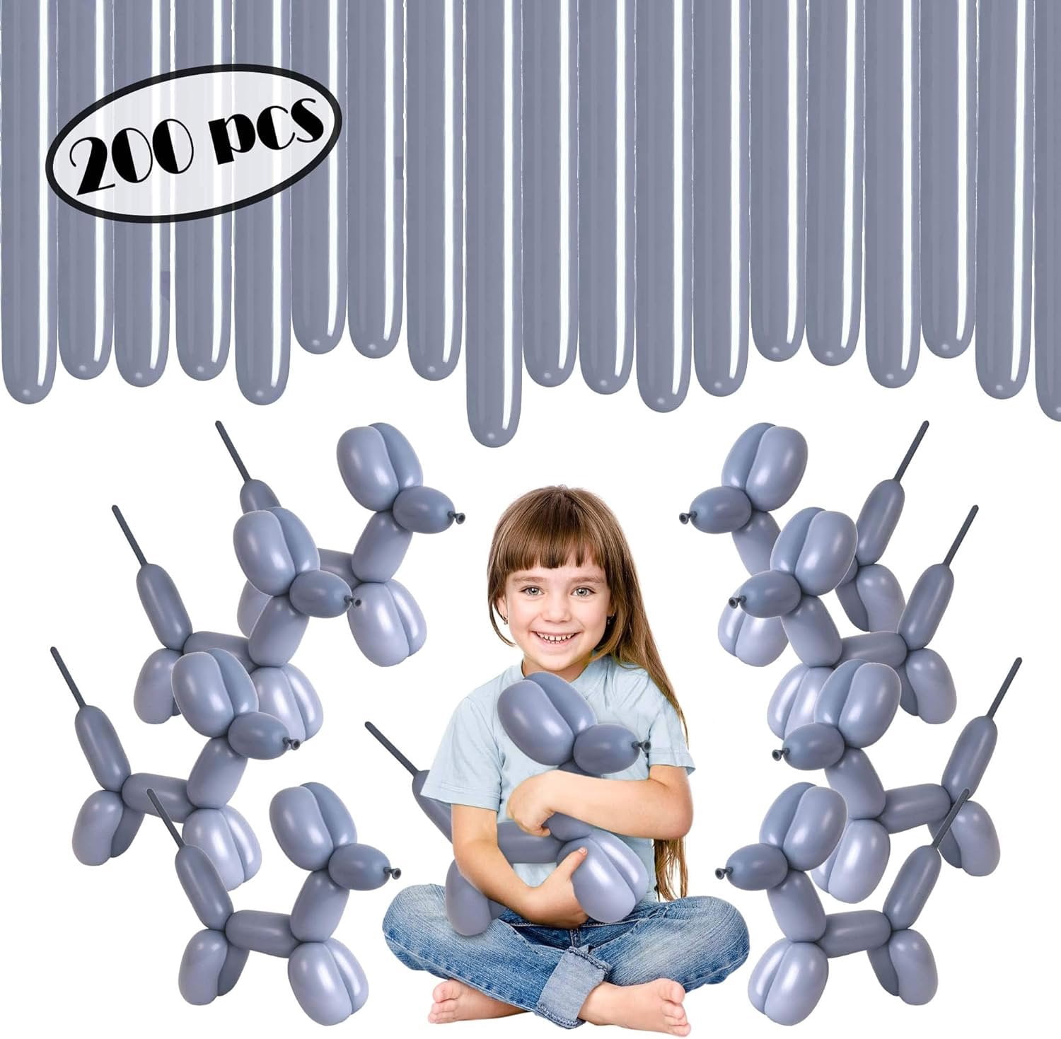 Gray Twisting Balloons - Long Balloons - 200 Pack - Walmart.com