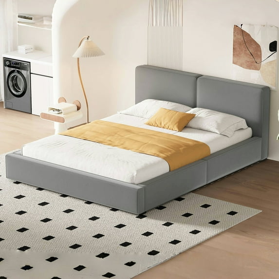 Gray Upholstered Bed for Comfortable Rest / Provide a Soft Sleeping ...